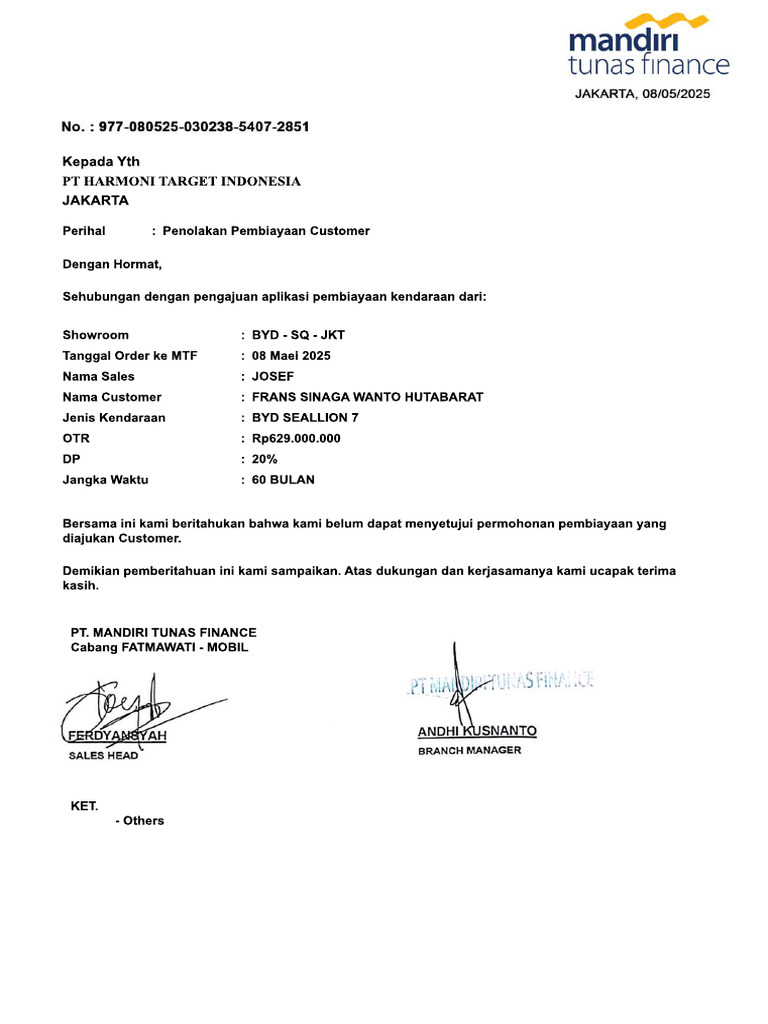 Surat Tolakan MTF | PDF