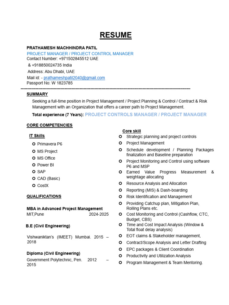 CV - Project Manager - Prathamesh Patil June25 | PDF | Project Management | Business