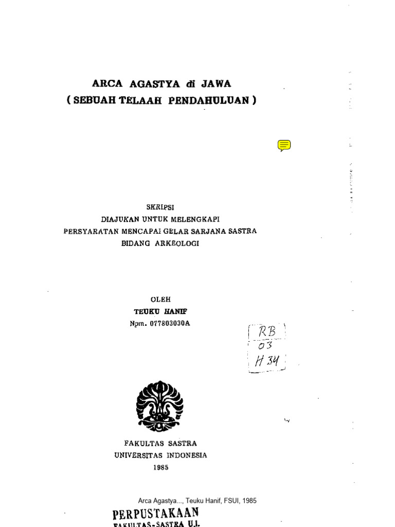 Arca Agastya Di Jawa (Sebuah Telaah Pendahuluan), by Teuku Hanif, Skripsi UI 1985 | PDF