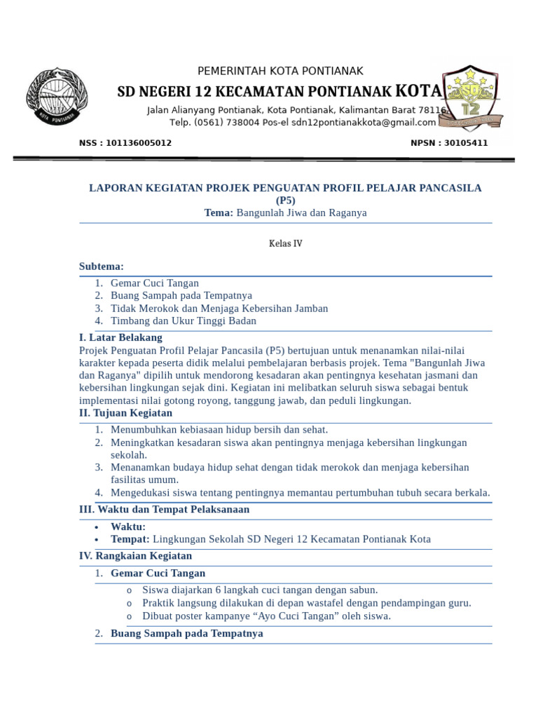 Laporan Kegiatan P5 Bangunlah Jiwa Dan Raganya | PDF