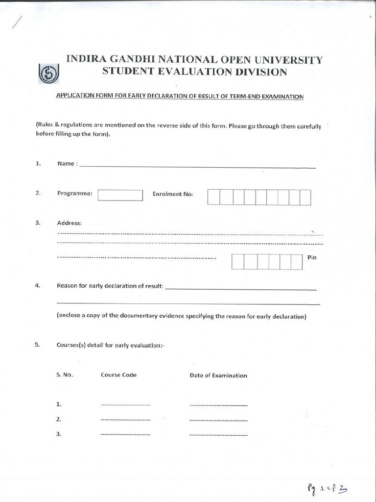 IGNOU Early Declaration Form | PDF
