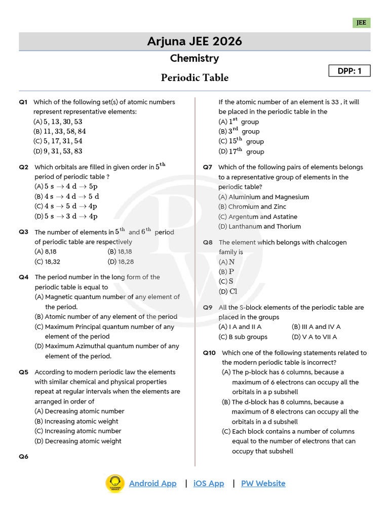 JEE 2026 Periodic Table Questions | PDF | Atomic Orbital | Periodic Table
