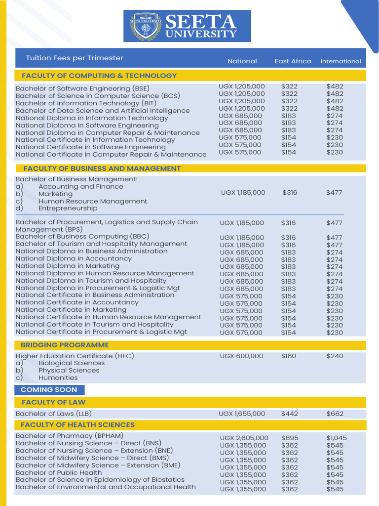 UCU Tuition Fees Structure 2025 | PDF | Engineering