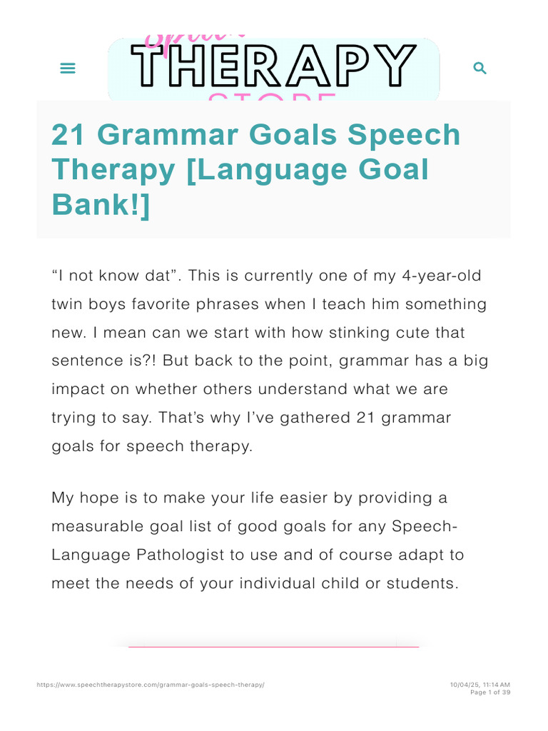 21 Grammar Goals Speech Therapy (Language Goal Bank!) - Speech Therapy ...