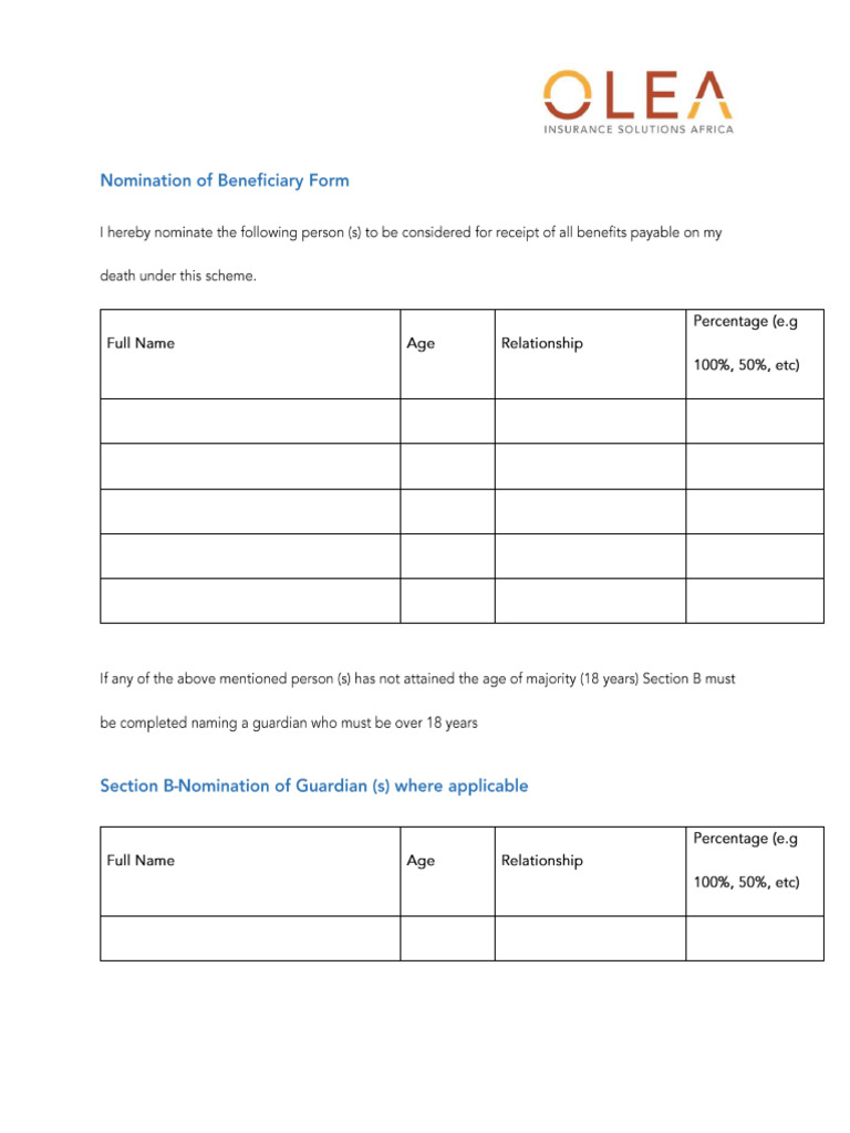 Nomination of Beneficiary Form - GLA | PDF