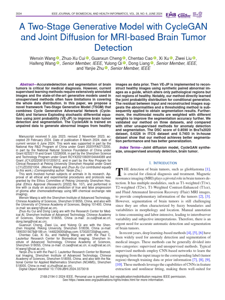 A Two-Stage Generative Model With CycleGAN and Joint Diffusion for MRI-based Brain Tumor ...