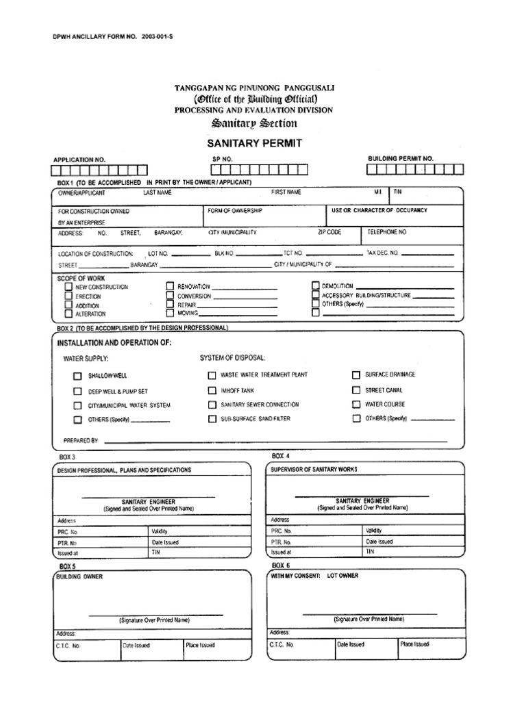 Application Form For Sanitary Permit | PDF