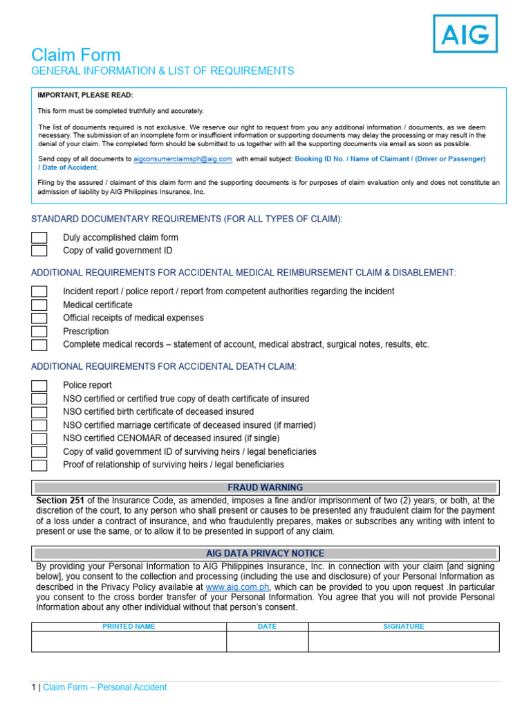 Claim Form GRAB ADD AMR Fillable Form | PDF | Insurance
