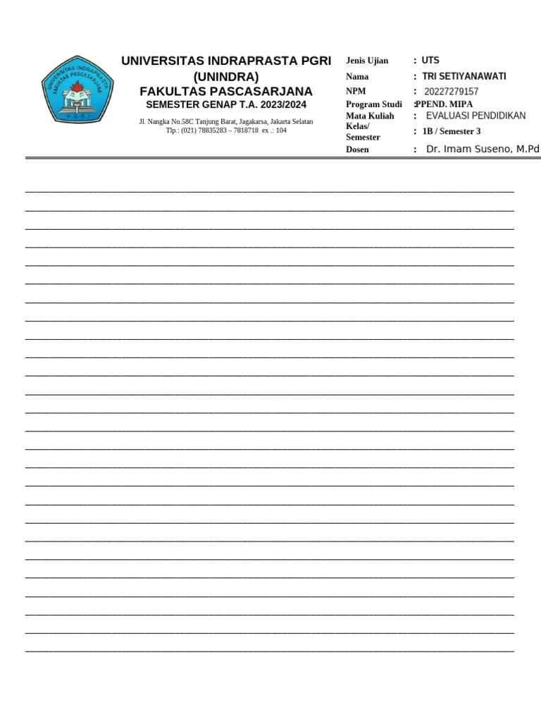 FORM LEMBAR JAWAB UTS & UAS Bergaris | PDF