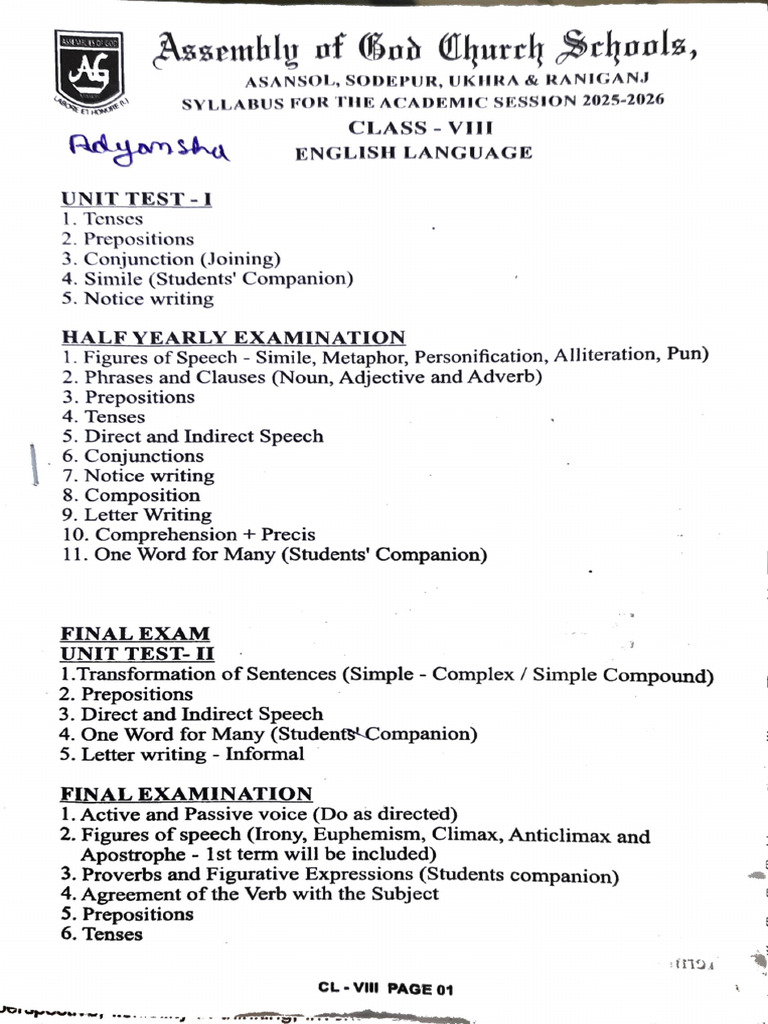 Class 8 Ag Syllabus 2025 | PDF