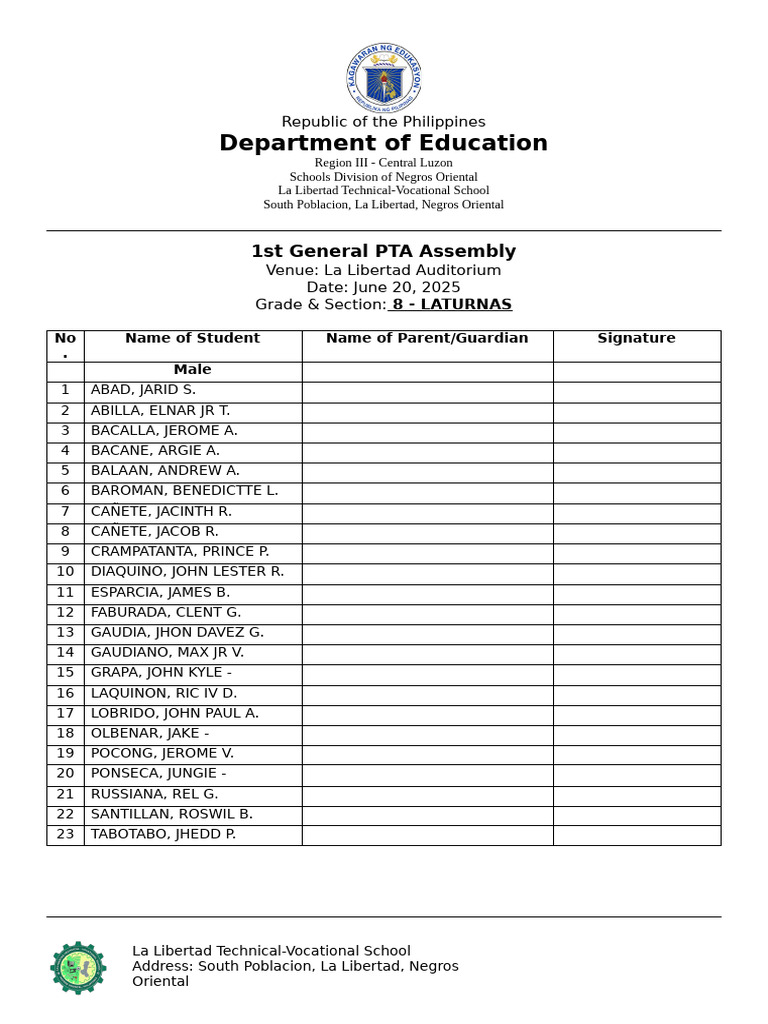 PTA-Attendance-Template | PDF