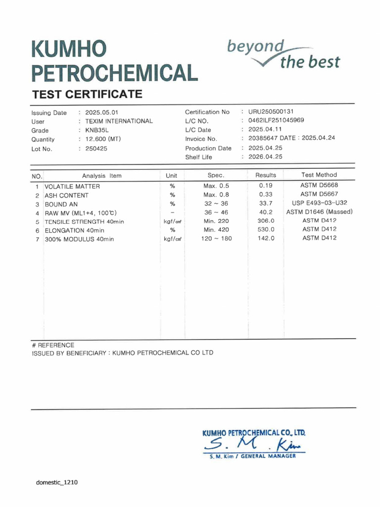 Kumho Test Report | PDF