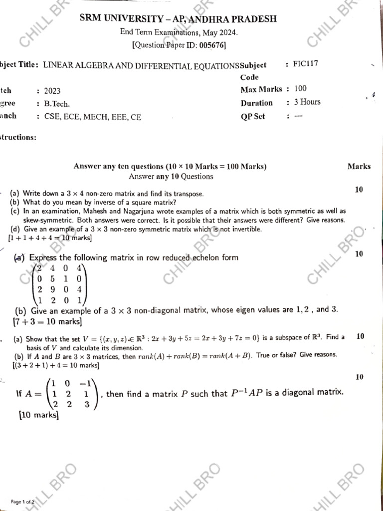 Linear Algebra-End Sem Paper | PDF