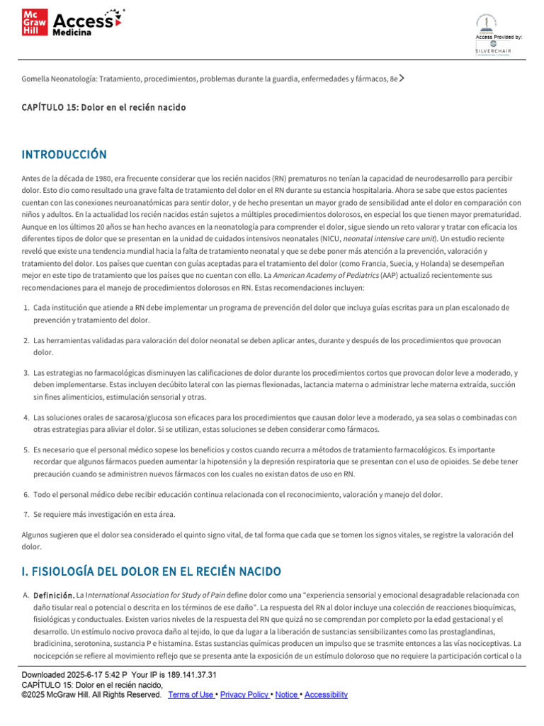 CAPÍTULO 15 - Dolor en El Recién Nacido | PDF | Dolor | Benzodiazepinas