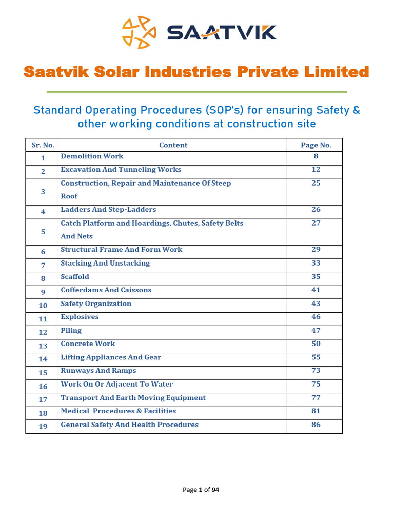SOP Construction Safety | PDF | Demolition | Scaffolding