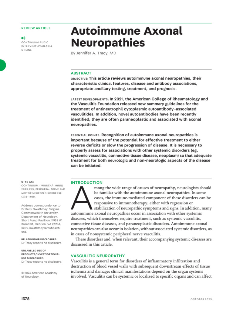 Autoimmune Axonal Neuropathies.7 | PDF | Peripheral Neuropathy ...