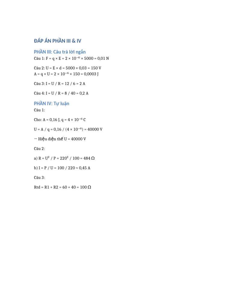 Dap An Phan III IV | PDF