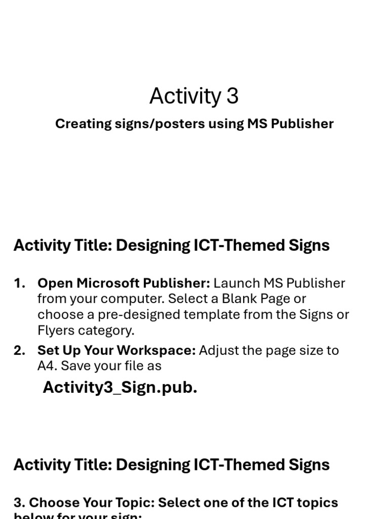 Activity 3 - Creating Signs - Posters Using MS Publisher | PDF