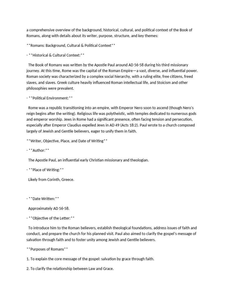 Overview of the Book of Romans | PDF | Epistle To The Romans ...
