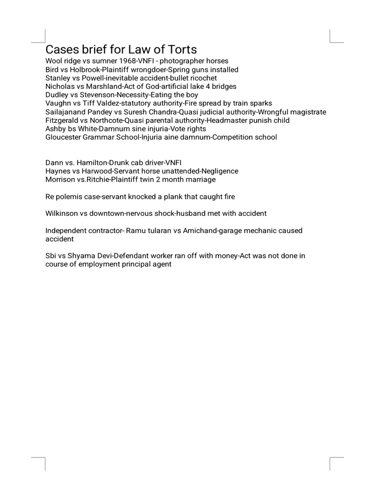 Law of Torts Case Summary | PDF