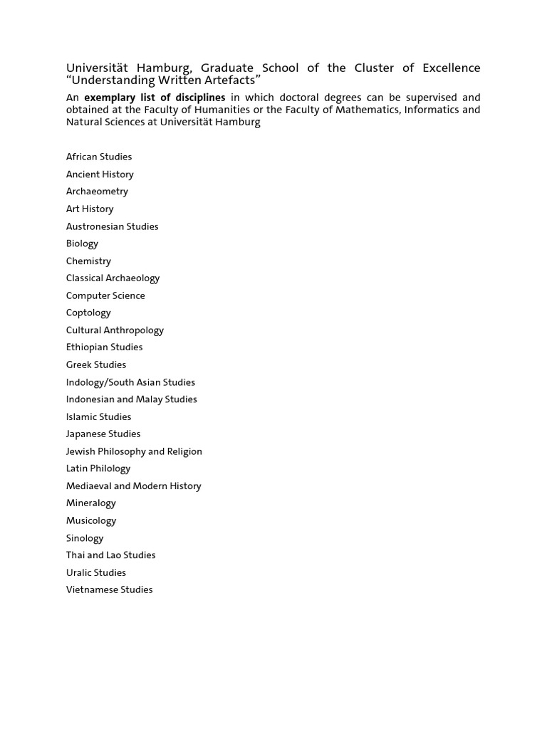 Exemplary List of Disciplines | PDF