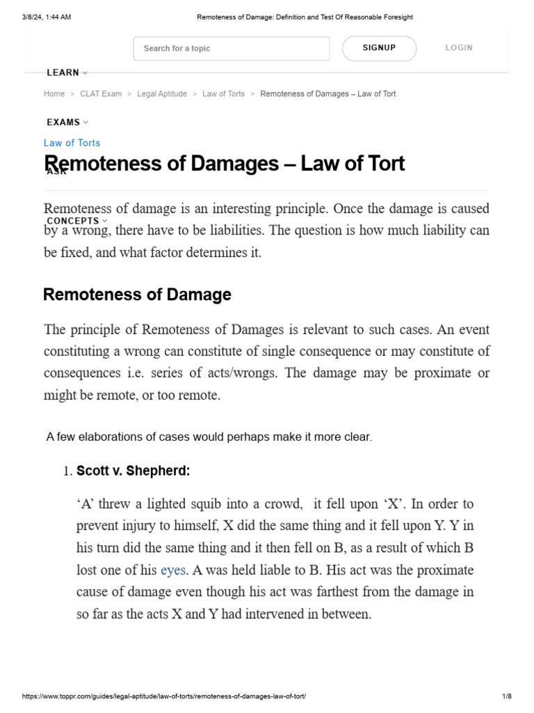 Remoteness of Damage - Definition and Test of Reasonable Foresight ...