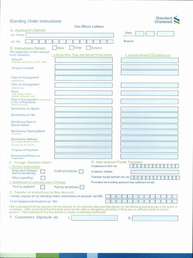 Standing Instruction Form | PDF | Banking Technology | Services (Economics)
