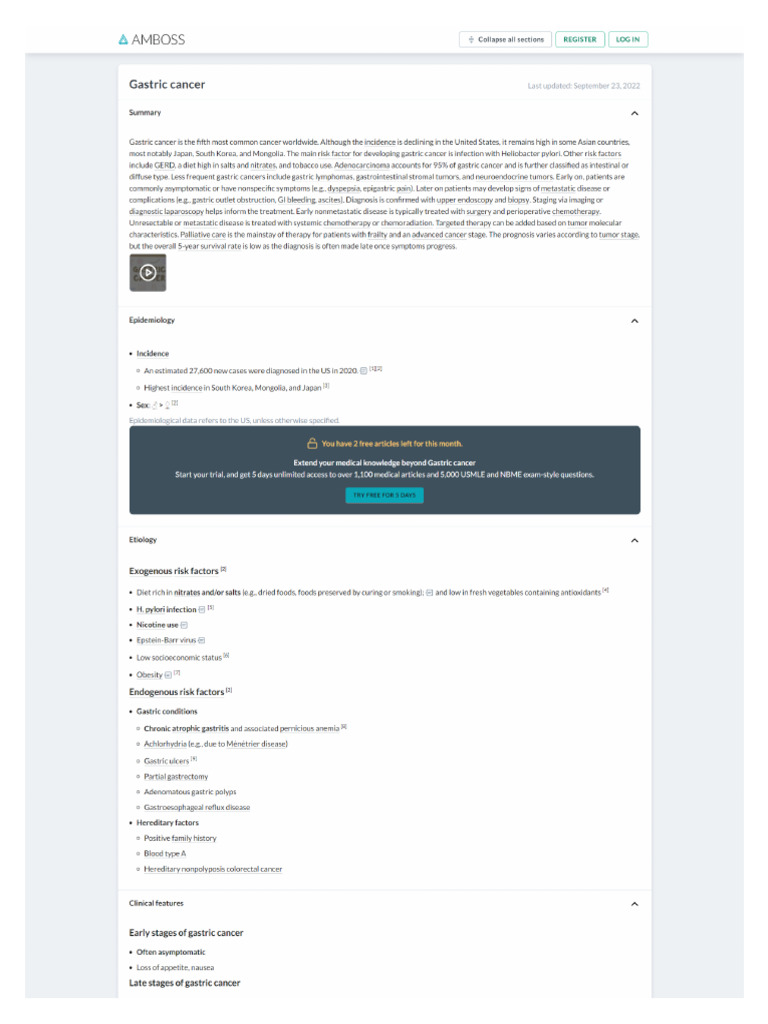 Amboss Gastric Cancer 2022 | PDF