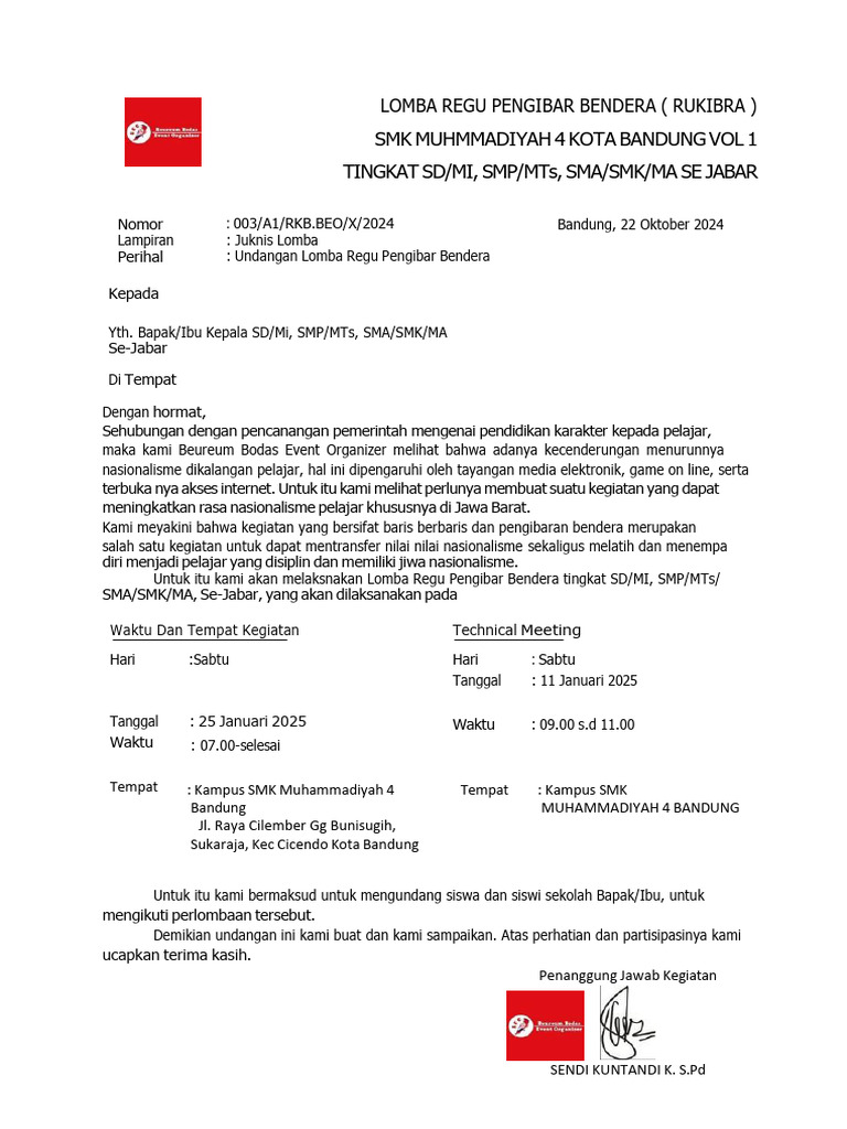 Surat Dan Juknis New Rukibra SMK Muhammadiyah 4 BDG 2025 | PDF