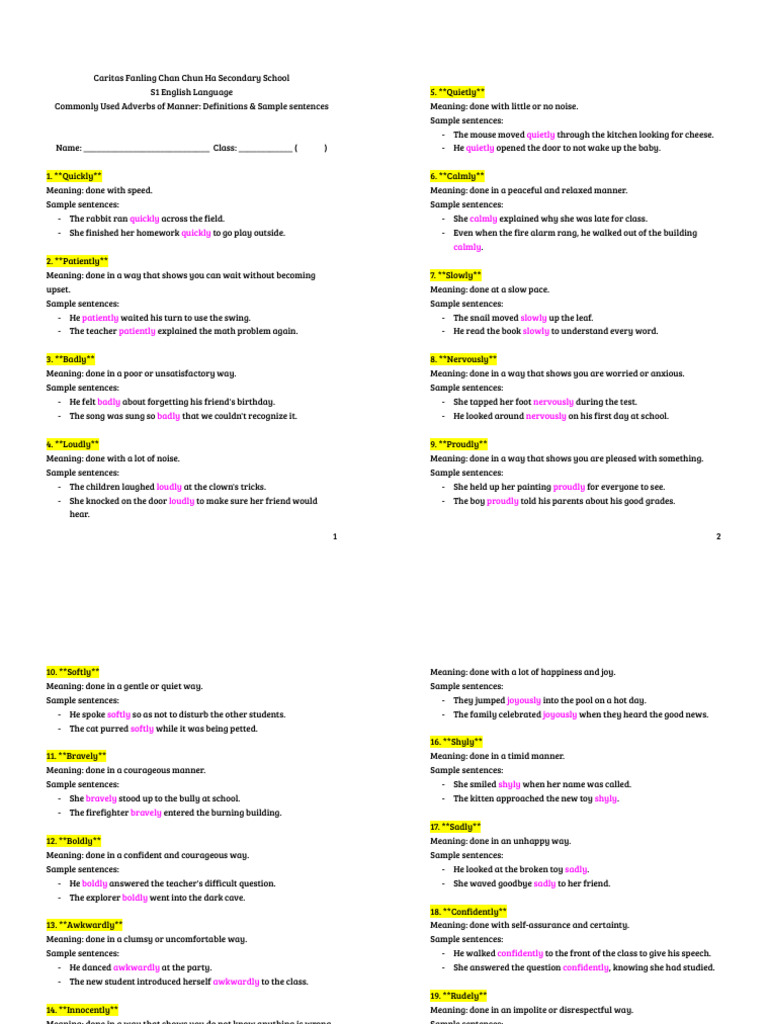 Commonly Used Adverbs of Manner | PDF