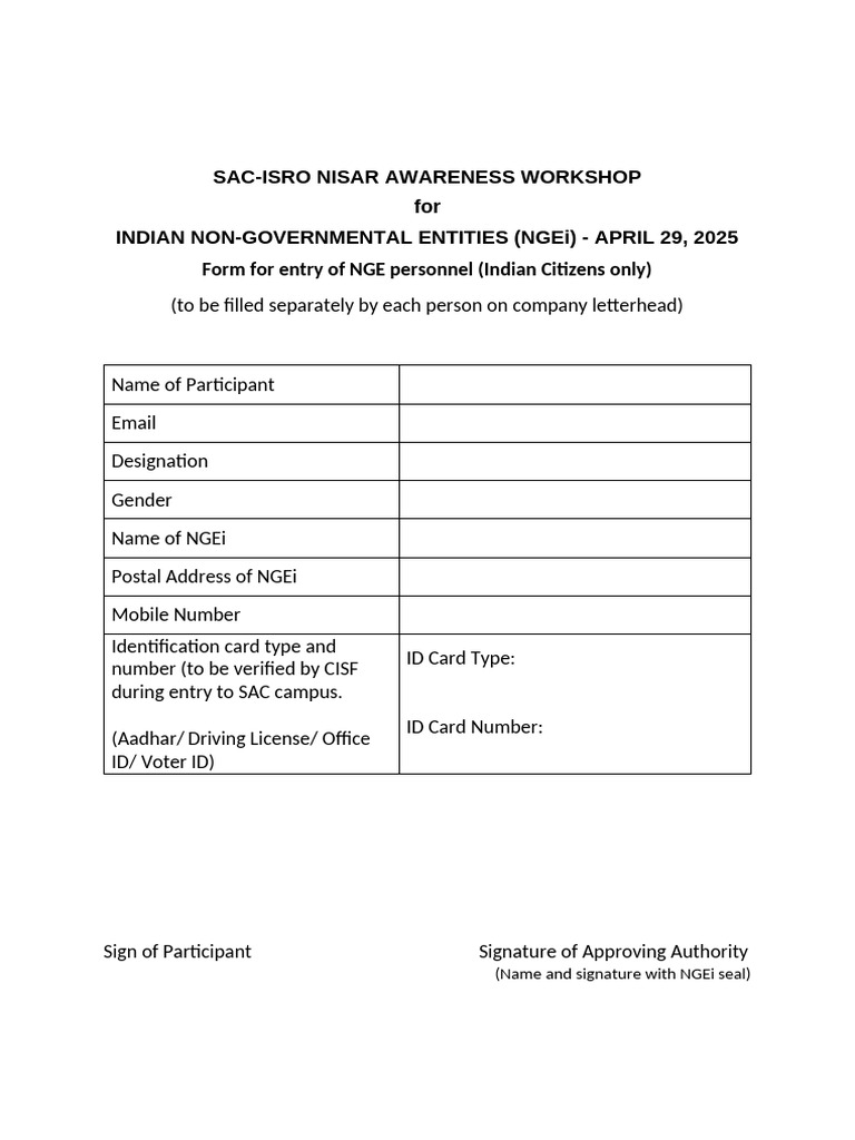 NISAR NGEi Workshop SAC Campus Entry From Guideline | PDF