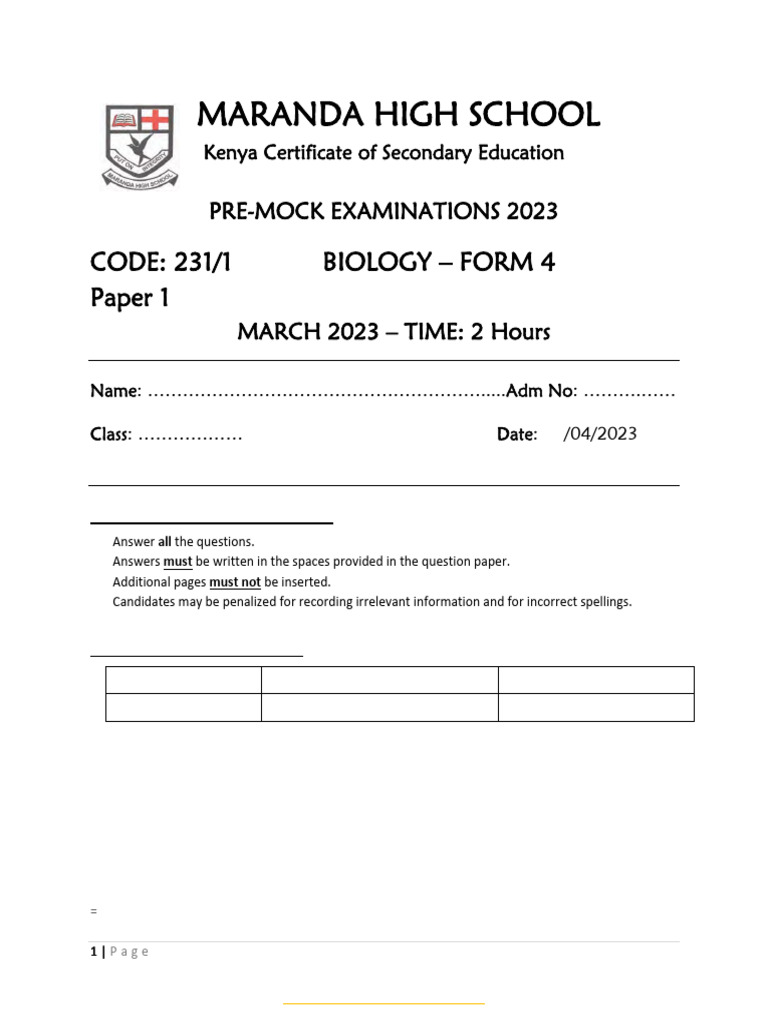 2023 Maranda Pre-Mock BIOPP1QNS | PDF | Cellular Respiration | Biology