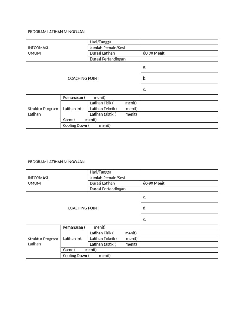Program Latihan Mingguan Futsal | PDF