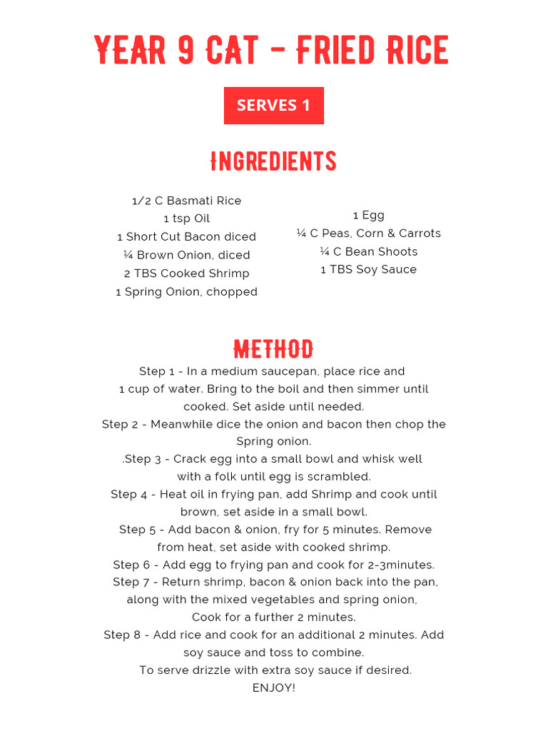 YEAR 9 CAT Fried Rice Student PDF | PDF