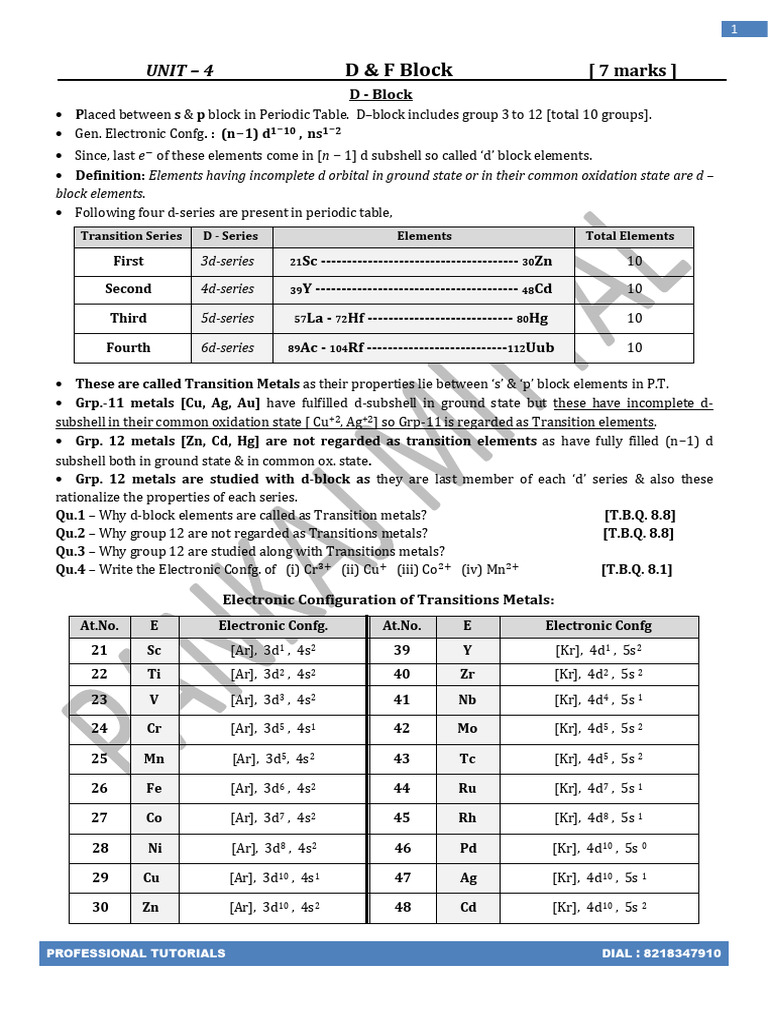 Understanding D-Block Transition Metals | PDF | Transition Metals ...