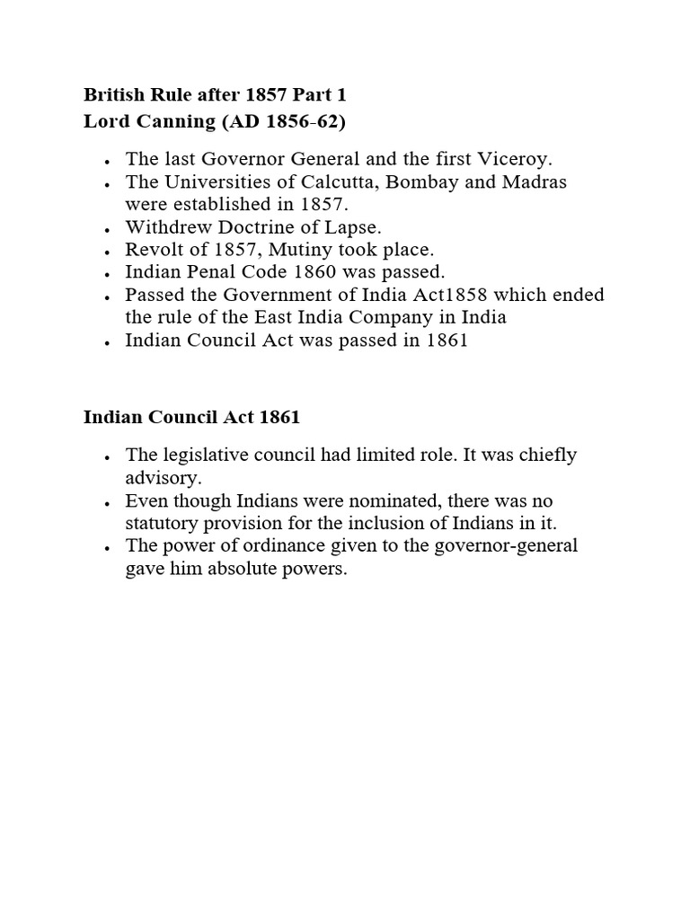 British Rule After 1857 | PDF | Partition Of India | British Raj