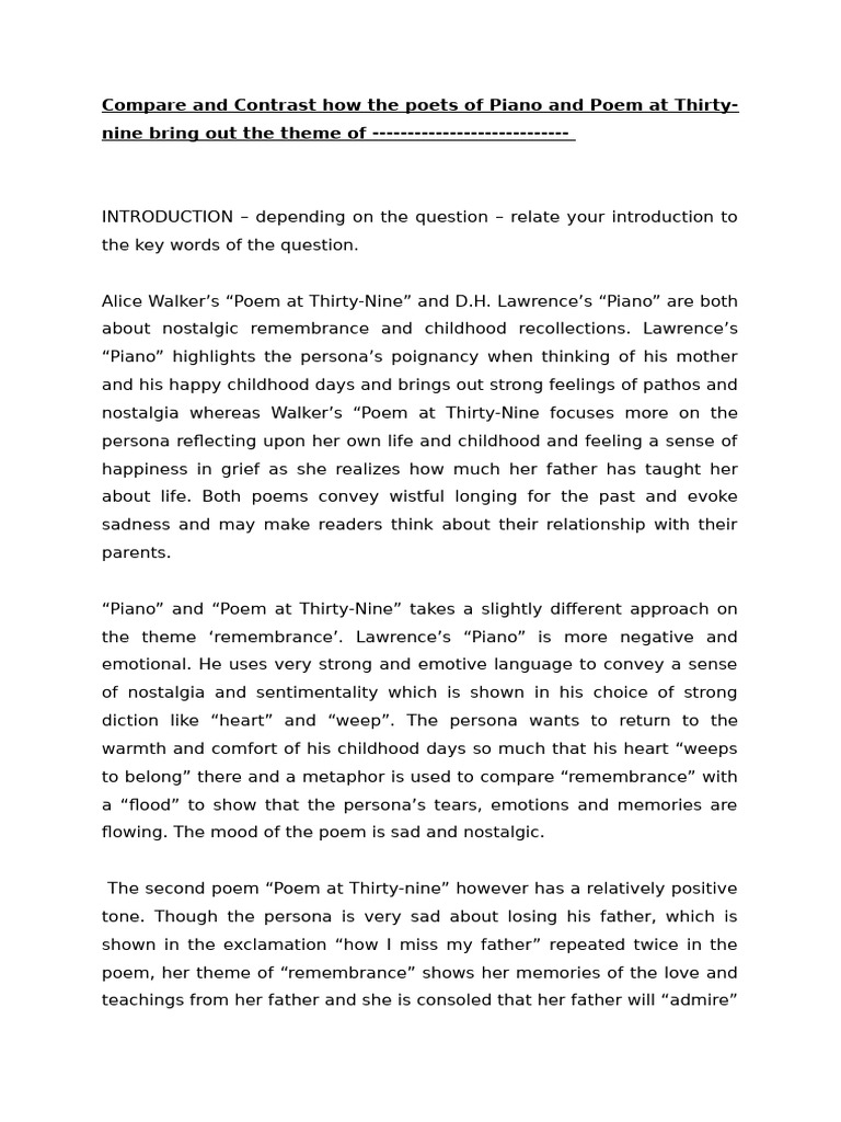 Nostalgia in "Piano" vs. "Poem at Thirty-Nine" | PDF | Nostalgia | Poetry