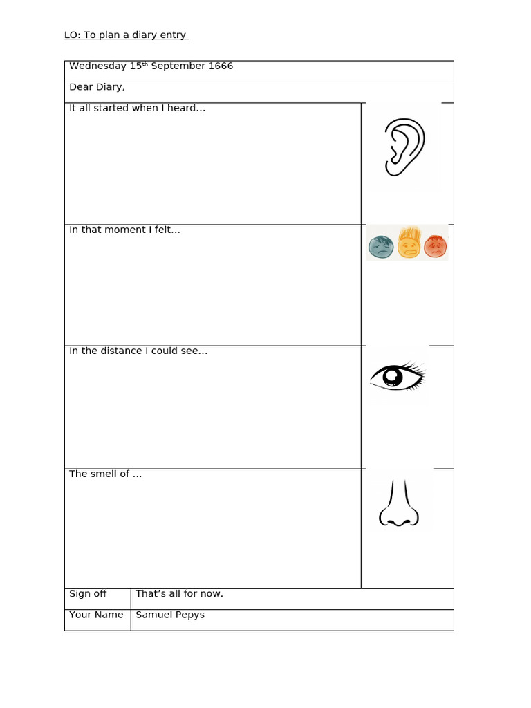 Samuel Pepys Diary Entry Template | PDF