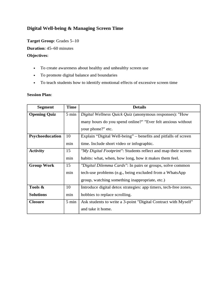 Digital Well-being and Screen Time Guide | PDF
