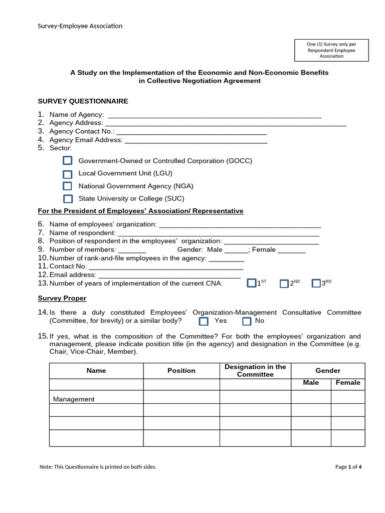 Employee Association Survey Questionnaire | PDF | Employment | Overtime