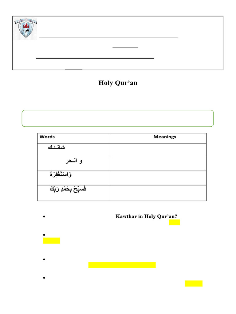 Answer Islamic B Revision Worksheet Term 3 | PDF | Muhammad | Abrahamic Religions