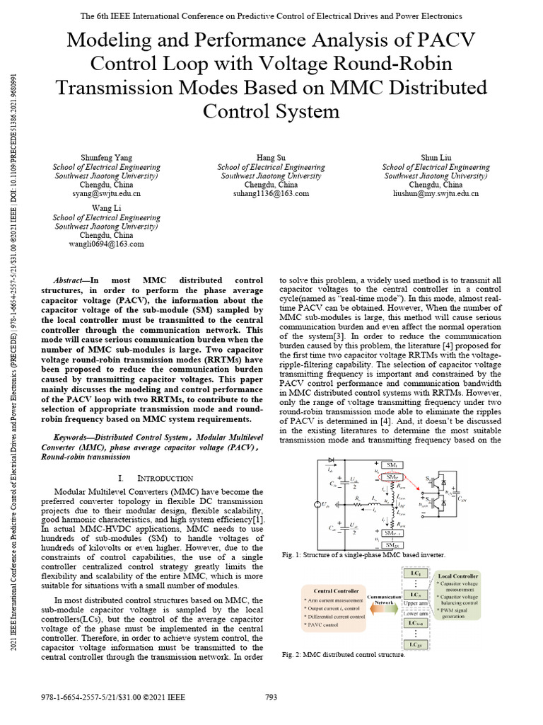 Modeling and Performance Analysis of PACV Control Loop With Voltage Round-Robin Transmission ...