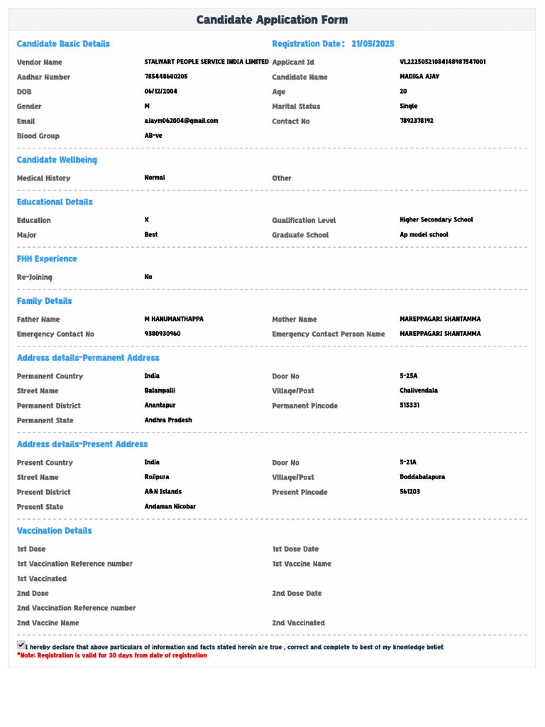 Candidate Application Form | PDF