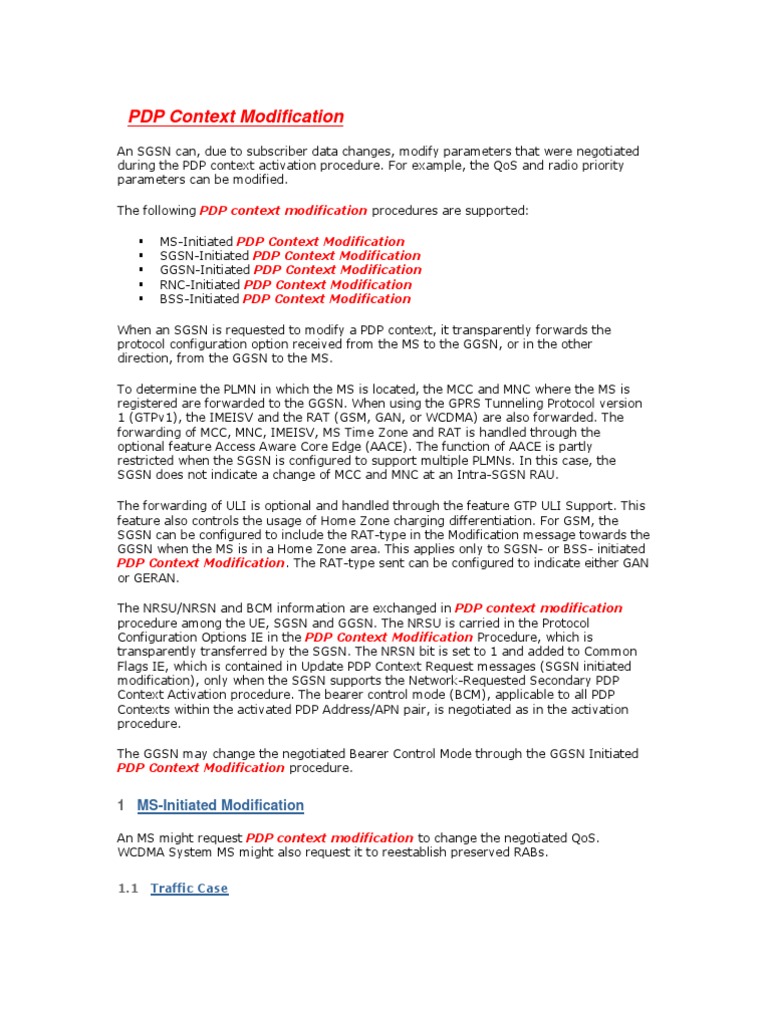 PDP Context Modification Guide | PDF | Mobile Telecommunications ...