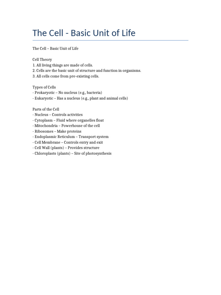 The Cell - Basic Unit of Life | PDF