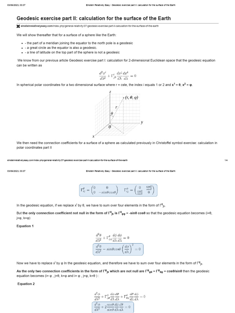 12 - Geodesic Exercise Part II - Calculation For The Surface of The ...
