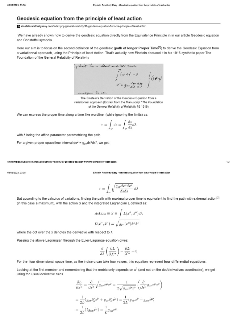 13 - Geodesic Equation From The Principle of Least Action | PDF ...