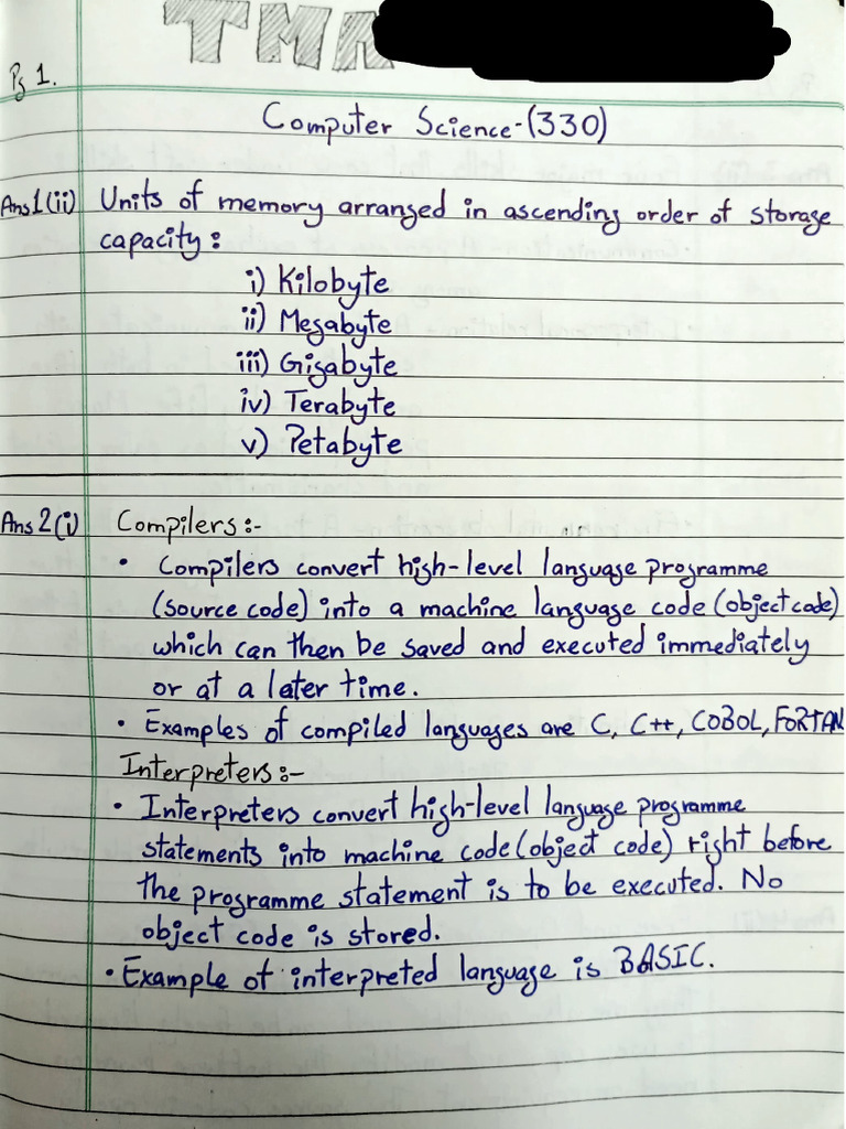 NIOS TMA Computer Science-330 Sr. Sec. 2025 (Part One) | PDF