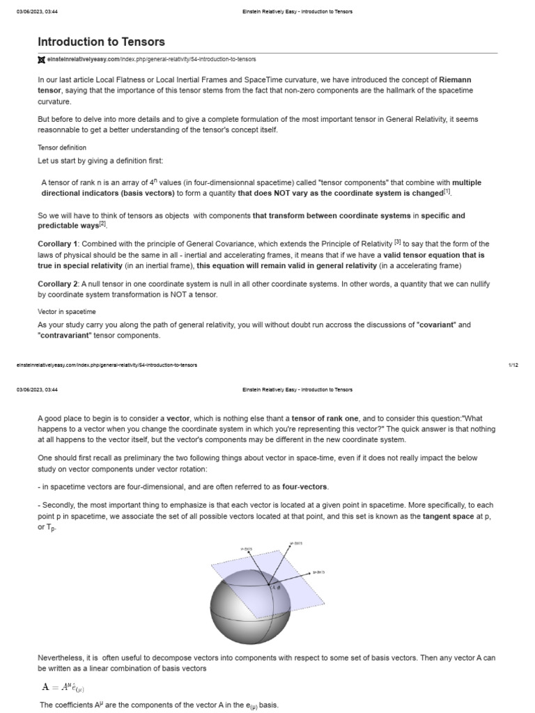 20 - Introduction To Tensors Definition | PDF | Tensor | Euclidean Vector