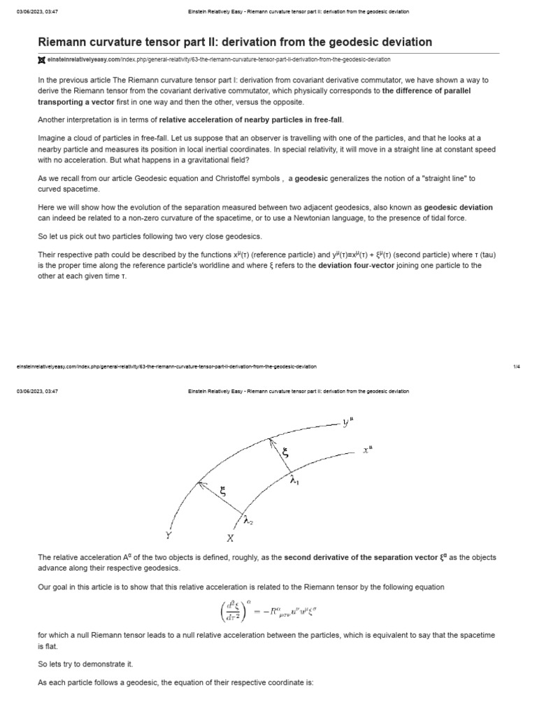 25 - Riemann Curvature Tensor Part II - Derivation From The Geodesic Deviation | PDF | Tensor ...